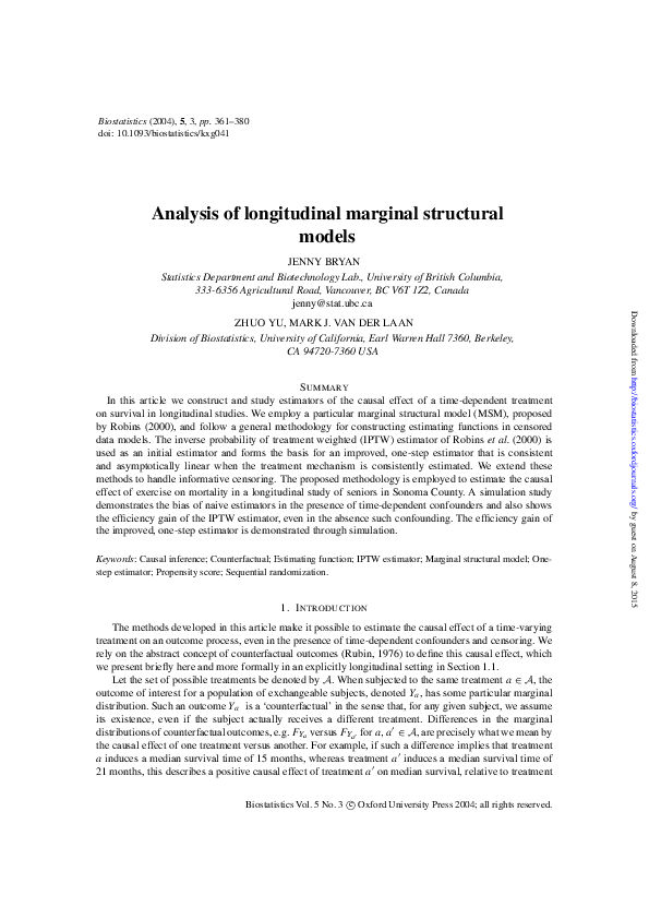 (PDF) Analysis of longitudinal marginal structural models