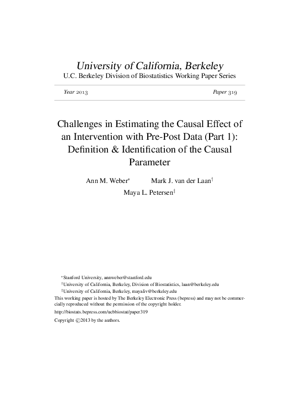 (PDF) Challenges in Estimating the Causal Effect of an Intervention with Pre-Post Data (Part 1 ...