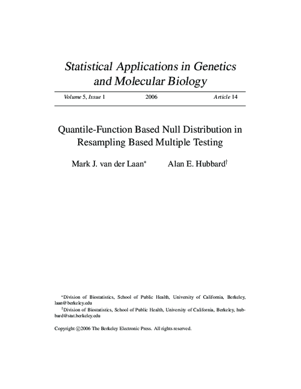 Pdf Quantile Function Based Null Distribution In Resampling Based Multiple Testing