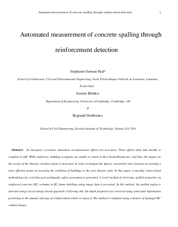 (PDF) Automated measurement of concrete spalling through reinforcement detection