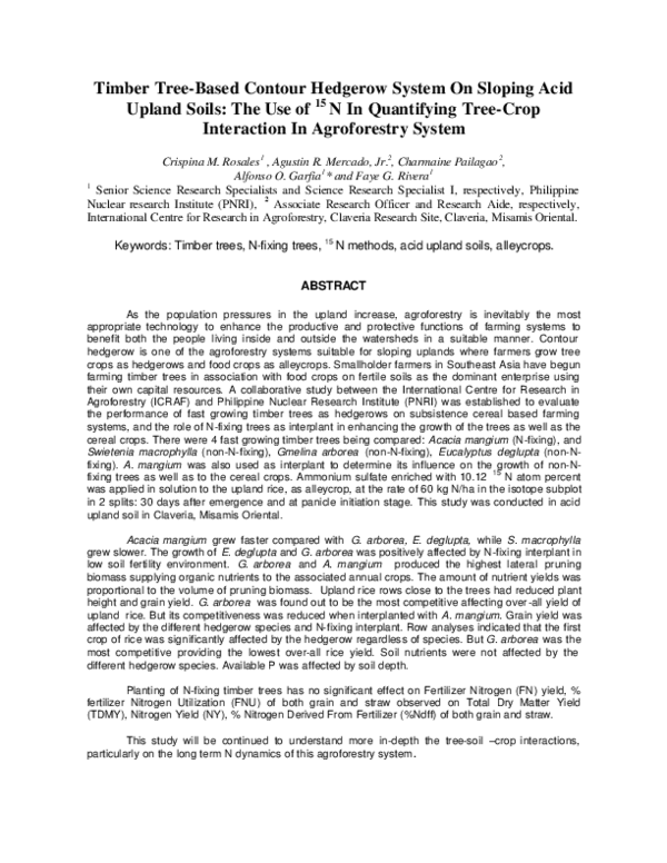 (PDF) Timber Tree-Based Contour Hedgerow System On Sloping Acid Upland ...