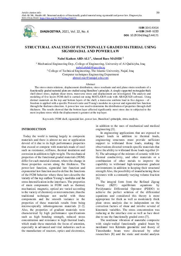 (PDF) Structural Analysis of Functionally Graded Material Using Sigmioadal and Power Law