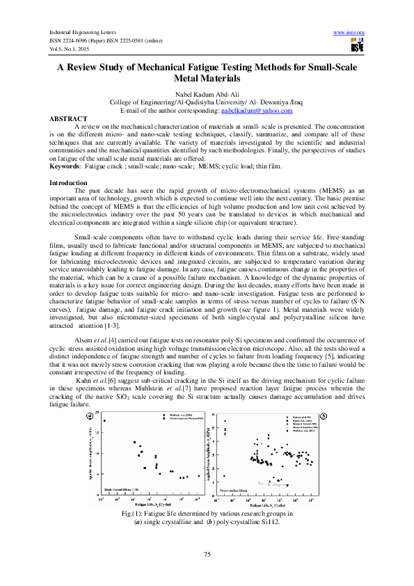 (PDF) A Review Study of Mechanical Fatigue Testing Methods for Small ...