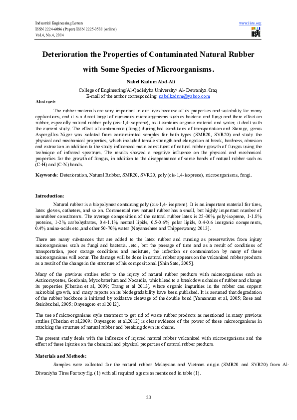 (PDF) Deterioration the Properties of Contaminated Natural Rubber with ...