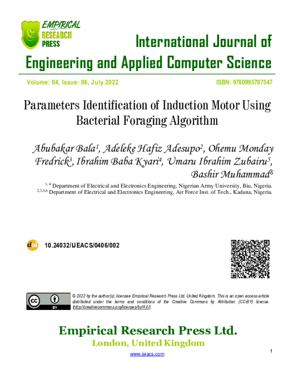 (PDF) Parameters Identification of Induction Motor Using Bacterial Foraging Algorithm | Monday F ...