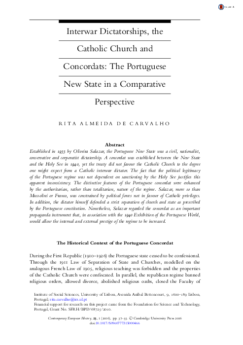 (PDF) Interwar Dictatorships, the Catholic Church and Concordats: The ...