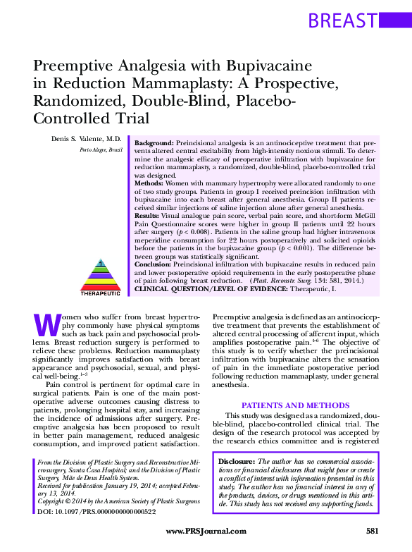 (PDF) Preemptive analgesia with bupivacaine in reduction mammaplasty