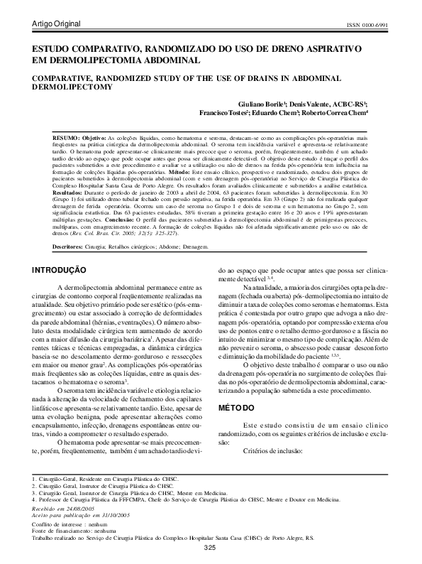 (PDF) Estudo comparativo, randomizado do uso de dreno aspirativo em ...