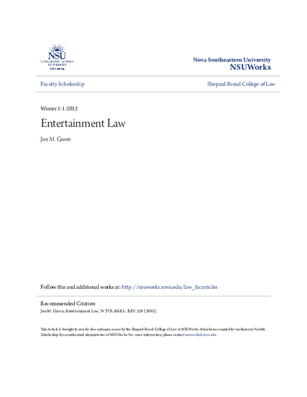 (PDF) Entertainment Law