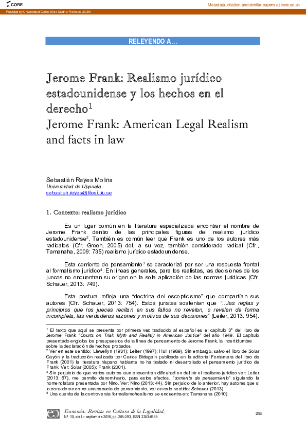 (PDF) Jerome Frank: Realismo jurídico estadounidense y los hechos en el ...