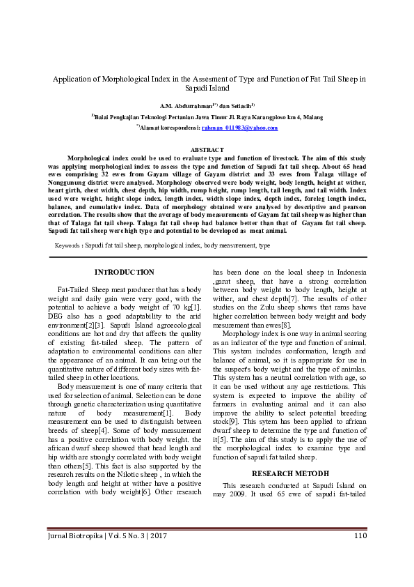 (PDF) Application of Morphological Index in the Assesment of Type and ...