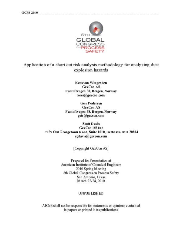 (PDF) Application of a short cut risk analysis methodology for ...