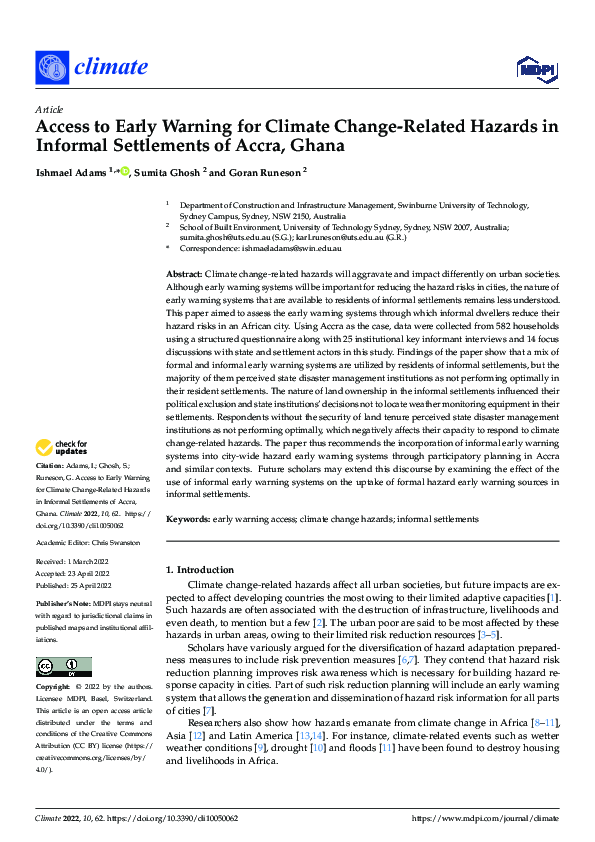 (PDF) Access to Early Warning for Climate Change-Related Hazards in ...