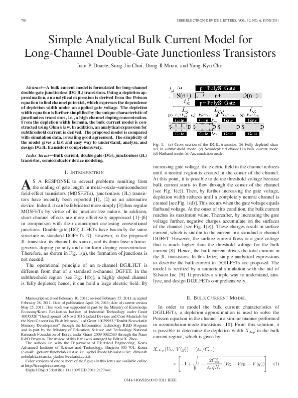 (PDF) Simple Analytical Bulk Current Model for Long-Channel Double-Gate Junctionless Transistors