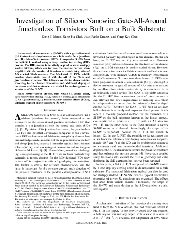 (PDF) Investigation of Silicon Nanowire Gate-All-Around Junctionless ...