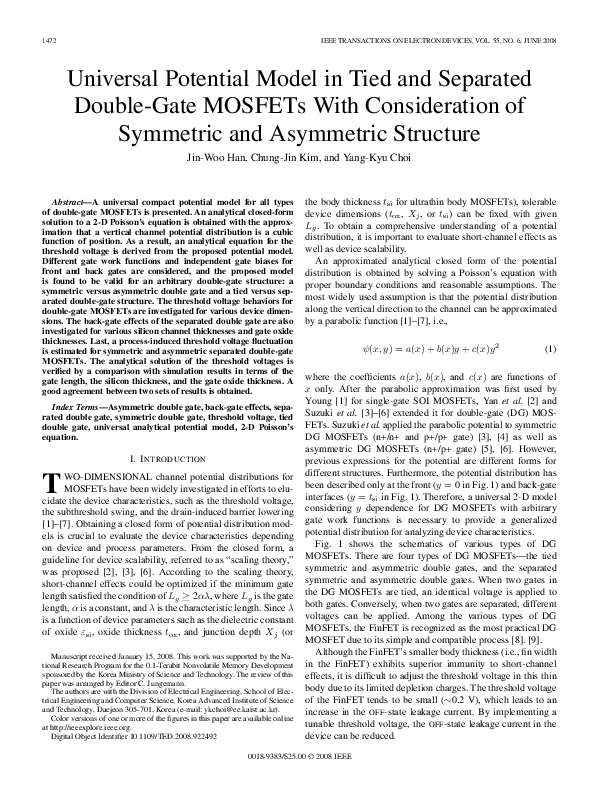(PDF) Universal Potential Model in Tied and Separated Double-Gate MOSFETs With Consideration of ...