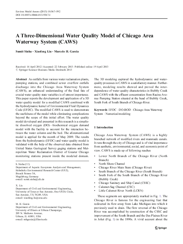 (PDF) A Three-Dimensional Water Quality Model of Chicago Area Waterway ...