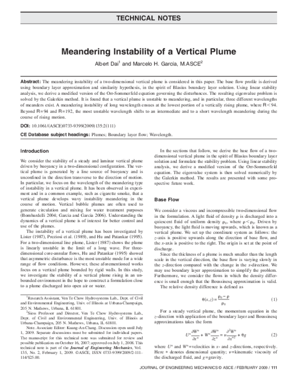 (PDF) Meandering Instability of a Vertical Plume