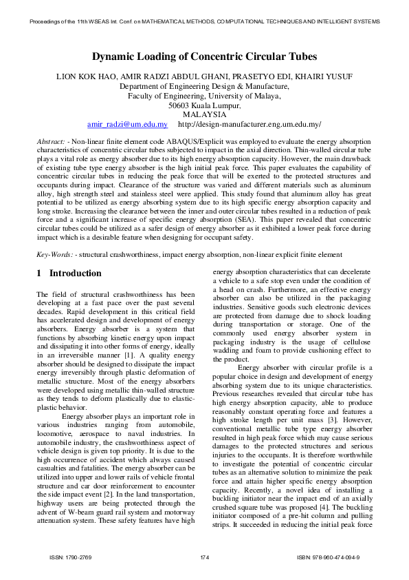 (PDF) Dynamic loading of concentric circular tubes