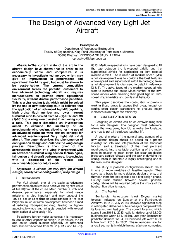 (PDF) The Design of Advanced Very Light Jet Aircraft
