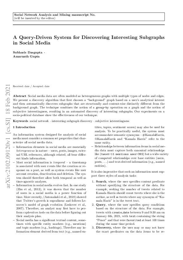 (PDF) A Query-Driven System for Discovering Interesting Subgraphs in Social Media