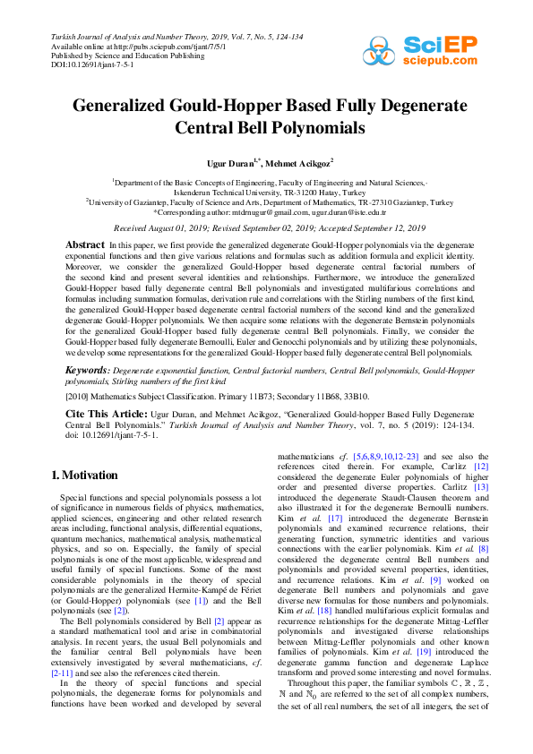 (PDF) Generalized Gould-Hopper Based Fully Degenerate Central Bell ...