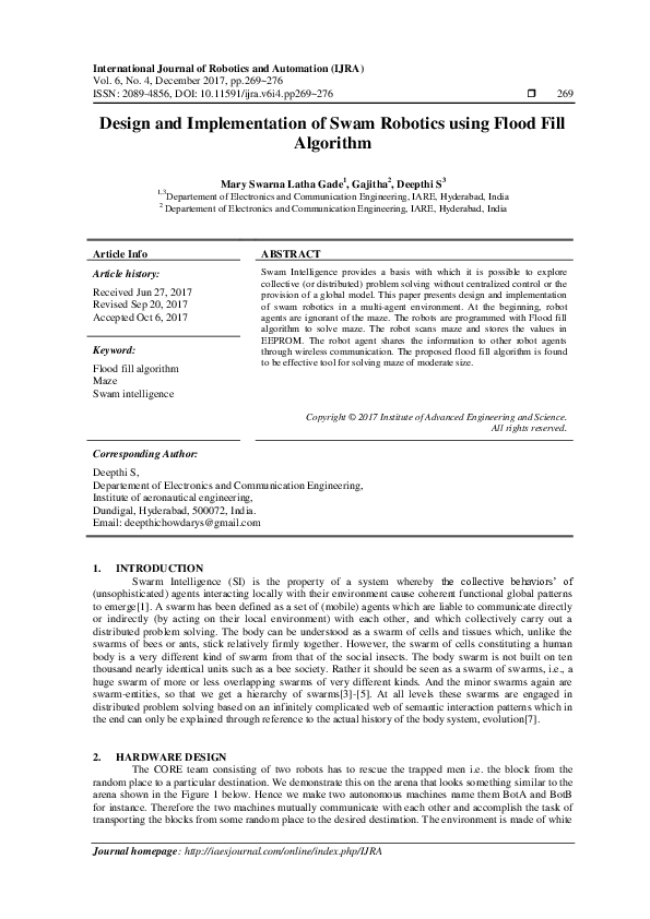 Pdf Design And Implementation Of Swam Robotics Using Flood Fill Algorithm