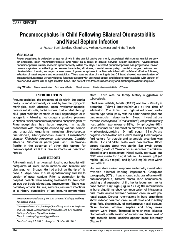 (PDF) Pneumocephalus in Child Following Bilateral Otomastoiditis and ...