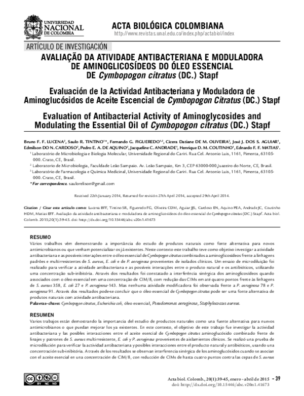 (PDF) Evaluation of Antibacterial Activity of Aminoglycosides and Modulating the Essential Oil ...
