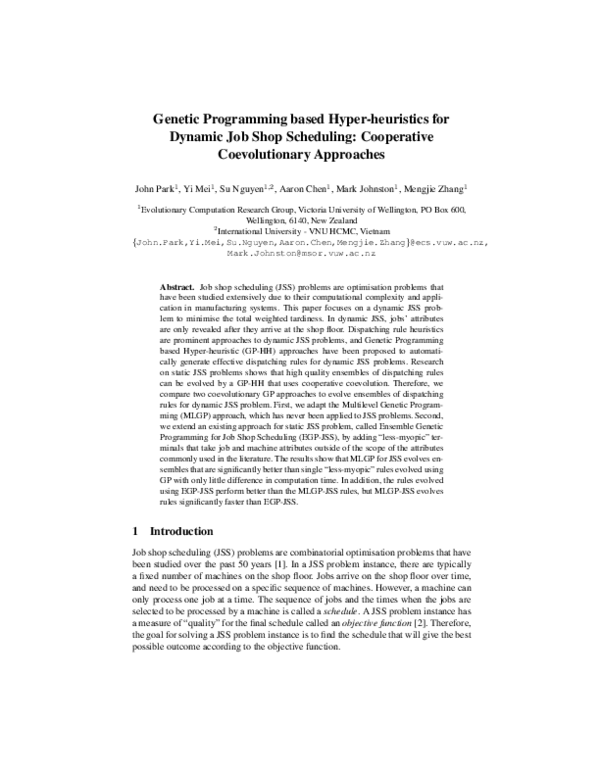 (PDF) Genetic Programming Based Hyper-heuristics for Dynamic Job Shop Scheduling: Cooperative ...