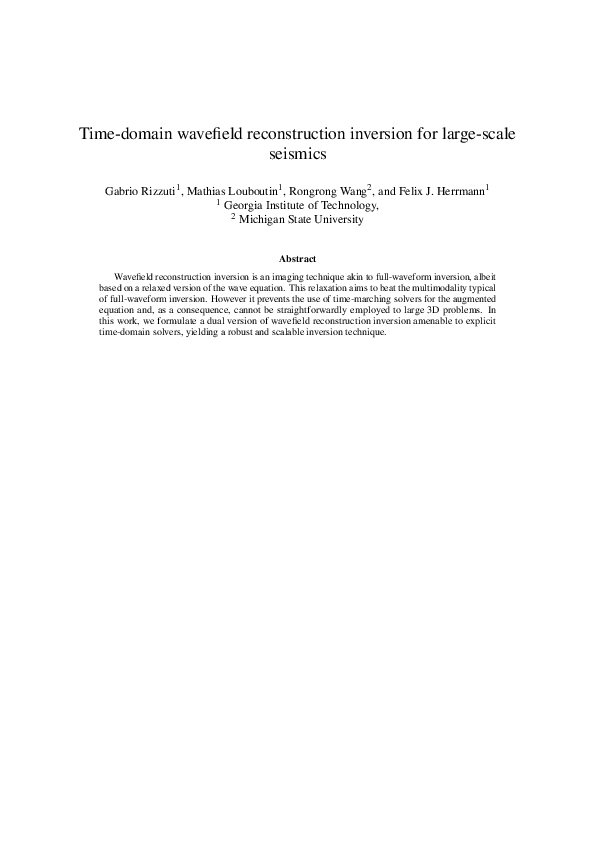 (PDF) Time-Domain Wavefield Reconstruction Inversion for Large-Scale Seismics