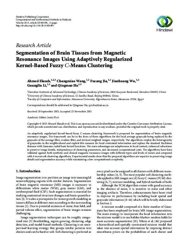 (PDF) Segmentation of Brain Tissues from Magnetic Resonance Images Using Adaptively Regularized ...