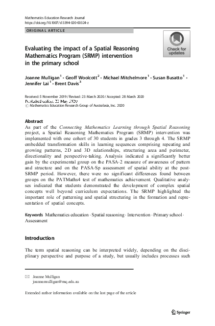 (PDF) Evaluating the impact of a Spatial Reasoning Mathematics Program ...