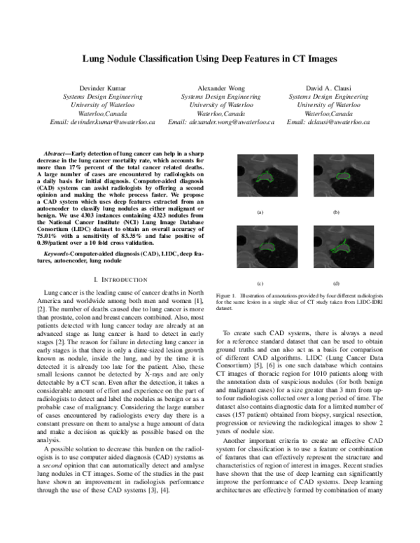 (PDF) Lung Nodule Classification Using Deep Features in CT Images