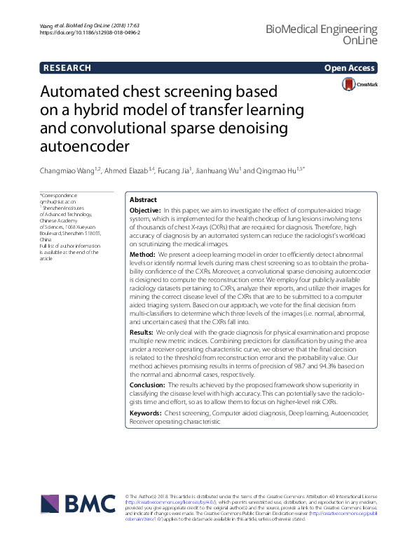 (PDF) Automated chest screening based on a hybrid model of transfer learning and convolutional ...