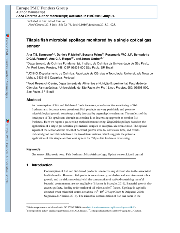 (PDF) Optical Gas Sensor for Monitoring Fish Spoilage