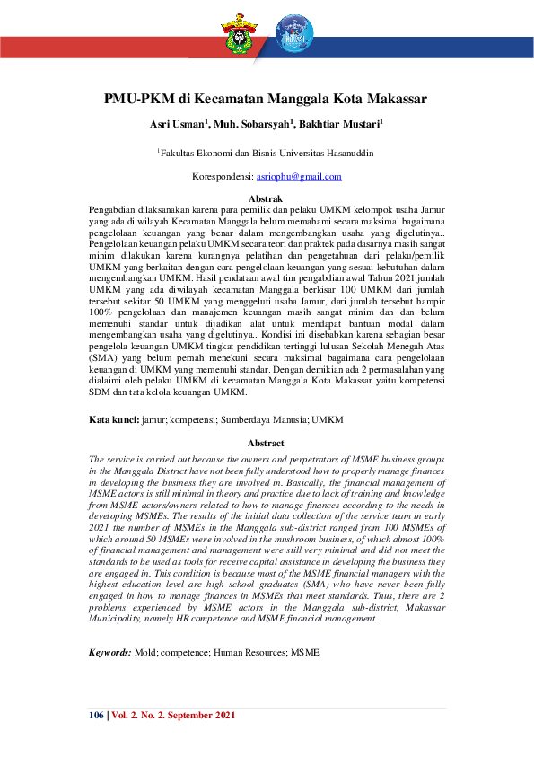 (PDF) PMU-PKM di Kecamatan Manggala Kota Makassar