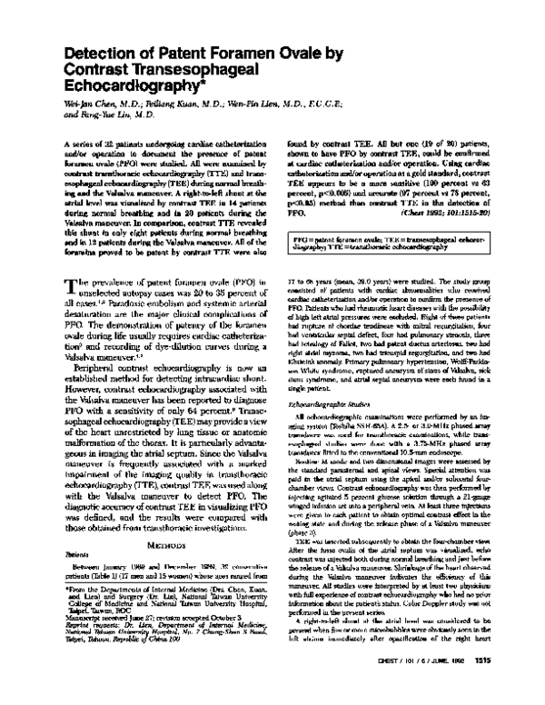 (PDF) Detection of Patent Foramen Ovale by Contrast Transesophageal ...