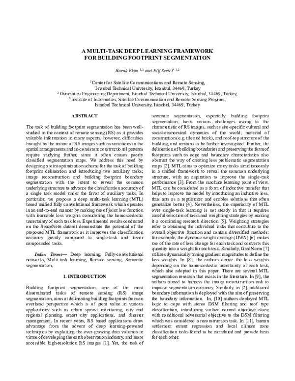 Pdf A Multi Task Deep Learning Framework For Building Footprint Segmentation