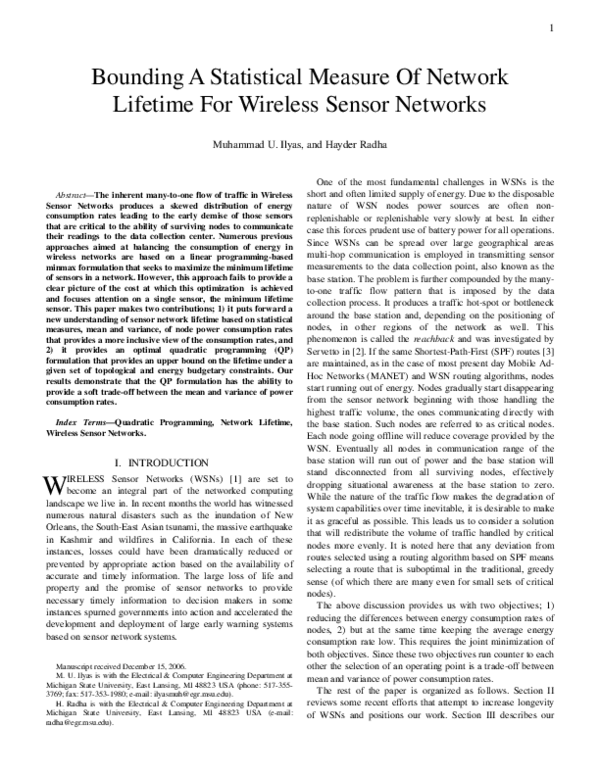 (PDF) Bounding A Statistical Measure Of Network Lifetime For Wireless Sensor Networks | Hayder ...