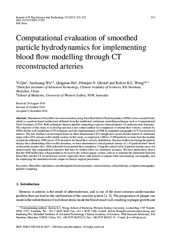 (PDF) Computational evaluation of smoothed particle hydrodynamics for implementing blood flow ...