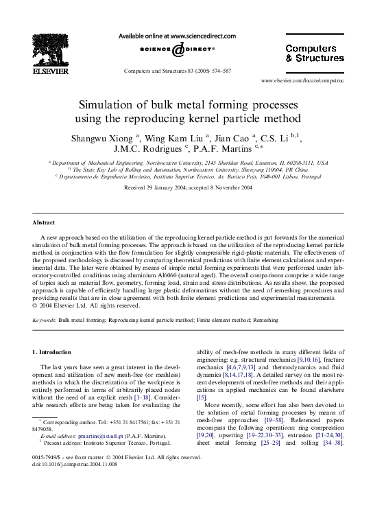 Pdf Simulation Of Bulk Metal Forming Processes Using The Reproducing Kernel Particle Method