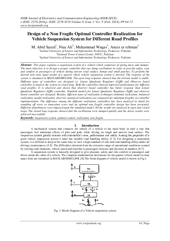 Pdf Design Of A Non Fragile Optimal Controller Realization For