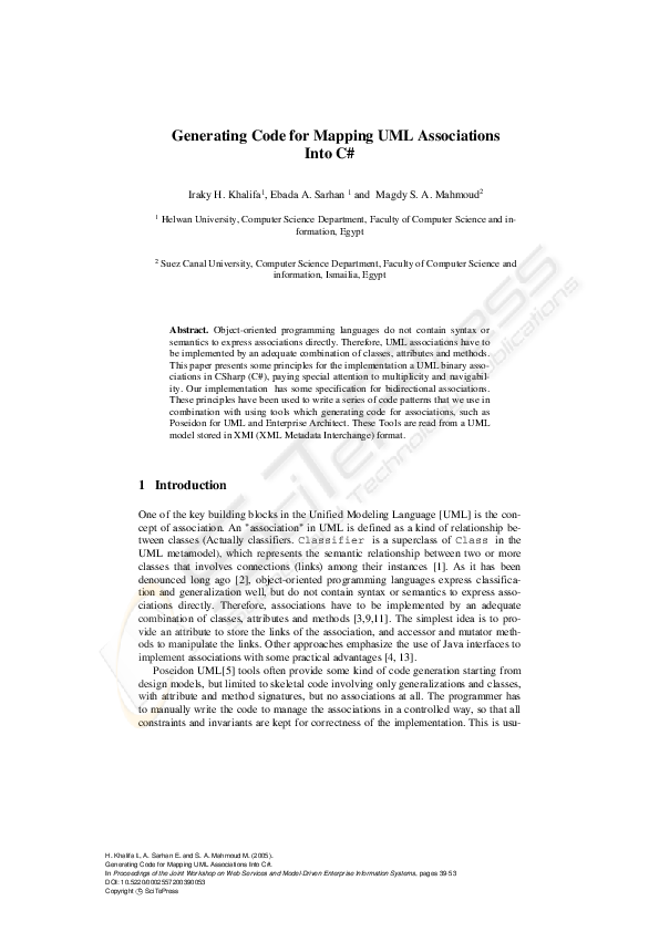 (PDF) Generating Code for Mapping UML Associations Into C