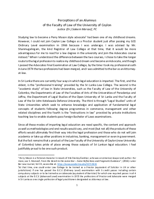 (PDF) Perceptions of an Alumnus of the Faculty of Law of the University ...