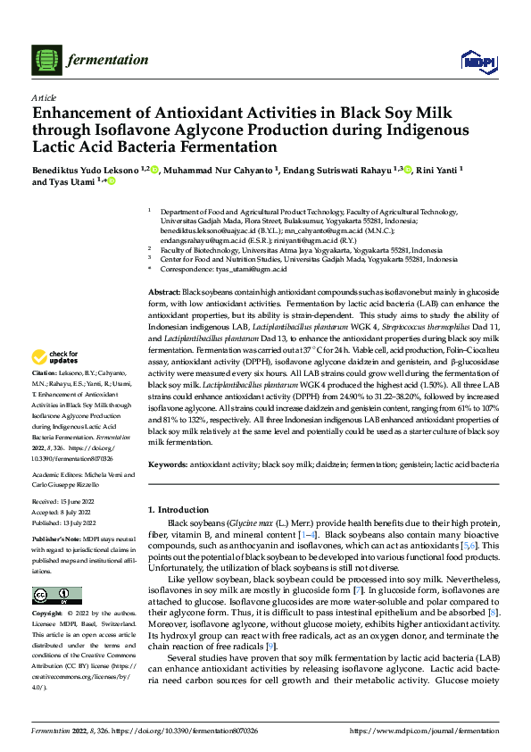 (PDF) Enhancement of Antioxidant Activities in Black Soy Milk through ...