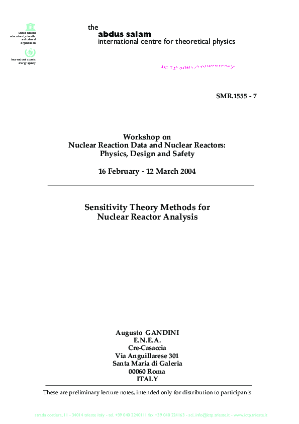(PDF) Sensitivity Theory Methods for Nuclear Reactor Analysis