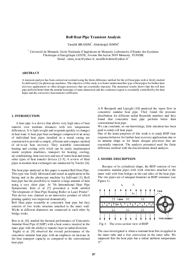 (PDF) Roll Heat Pipe Transient Analysis