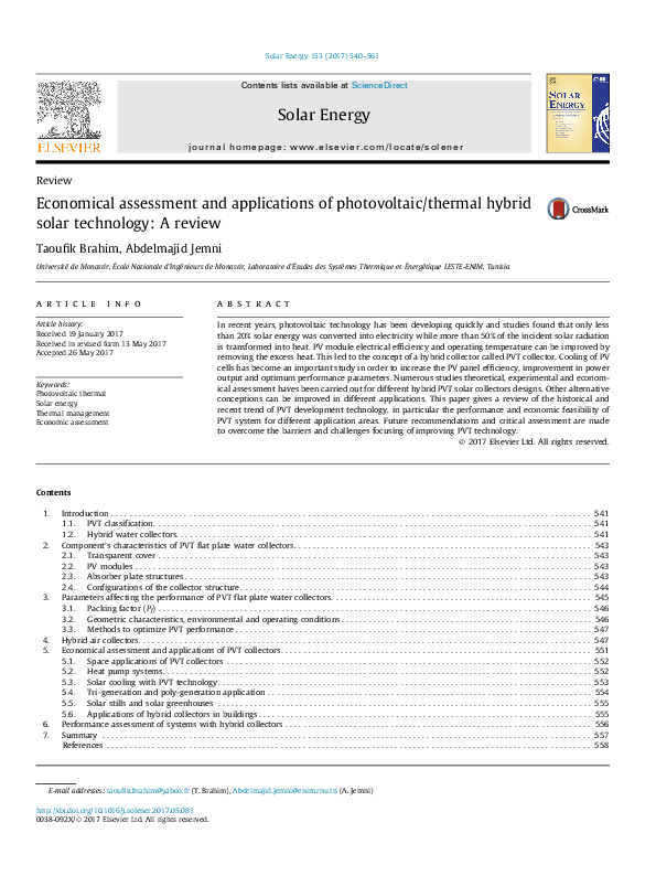 (PDF) Economical assessment and applications of photovoltaic/thermal ...