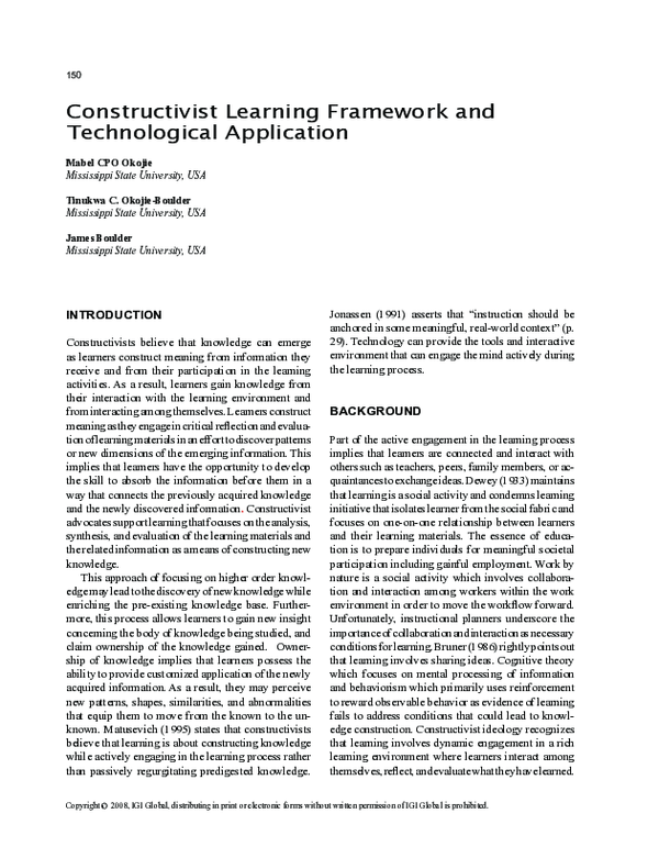 (PDF) Constructivist Learning Framework and Technological Application